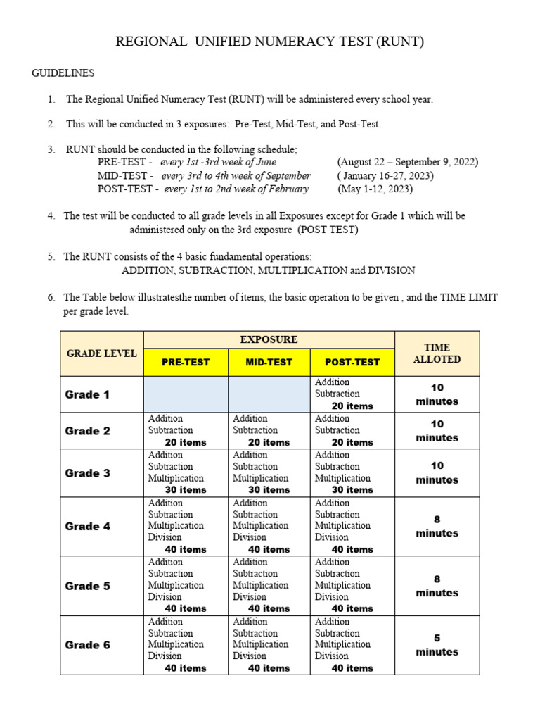 Runt Regional Unified Numeracy Test | Download Free PDF | Arithmetic ...