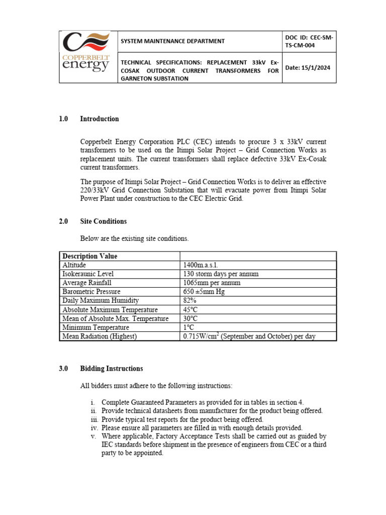 CT Specs For ISP GCW To Replace exCOSAK CTs 28032024 | Download Free PDF | Insulator ...