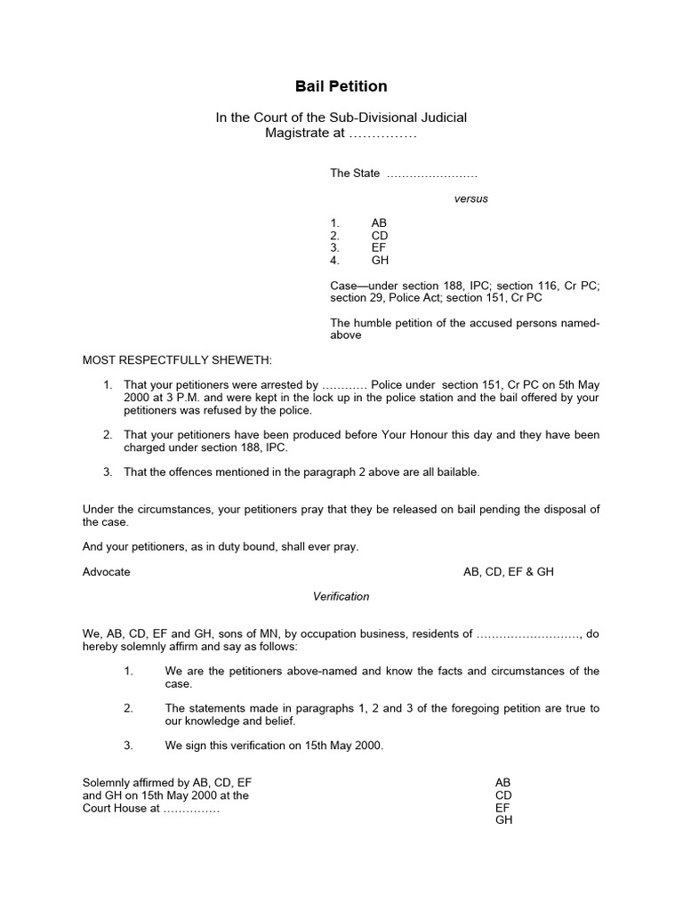 Bail Petition | PDF | Bail | Common Law