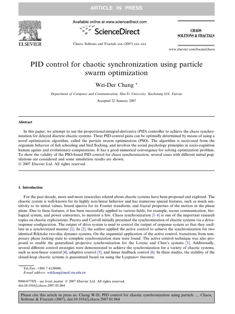 PID Control Using PSO | Download Free PDF | Chaos Theory | Mathematical Optimization