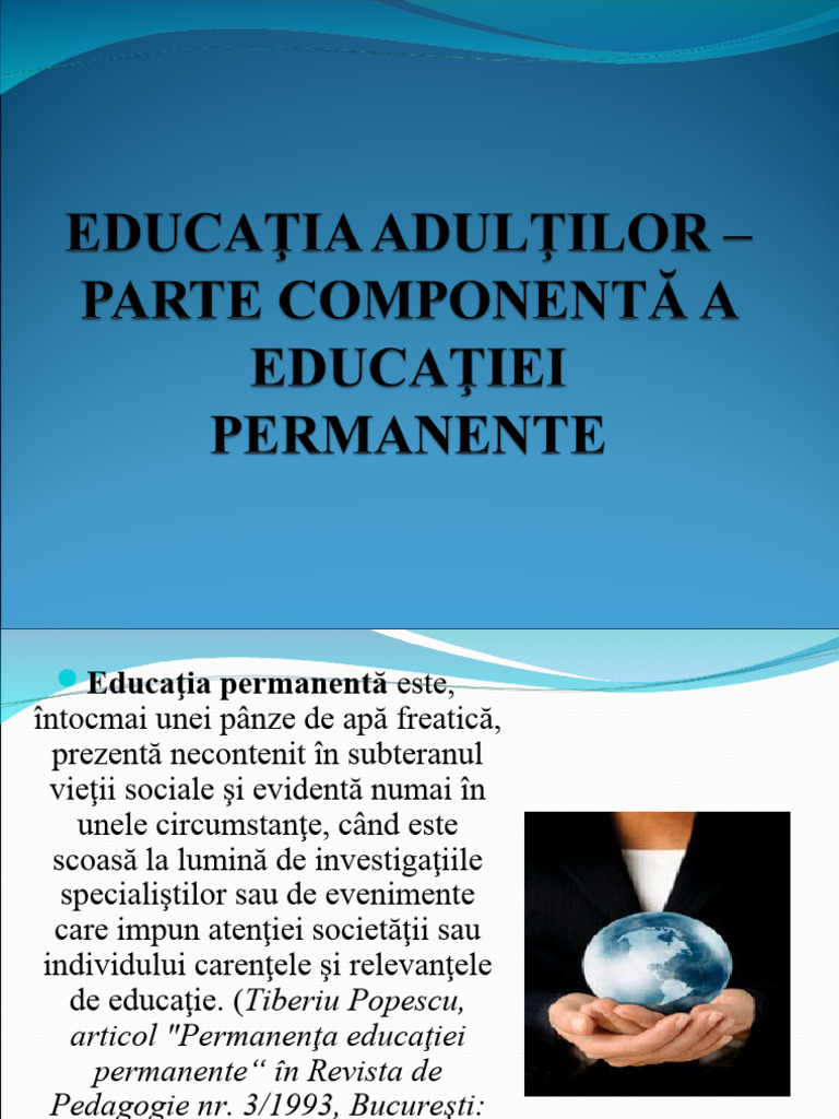 Educatia Adultilor Parte Componenta A Educatiei Permanente | PDF