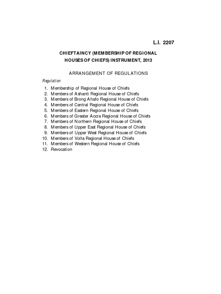 CHIEFTAINCY (Membership of Regional Houses of Chiefs) | PDF | Ghana