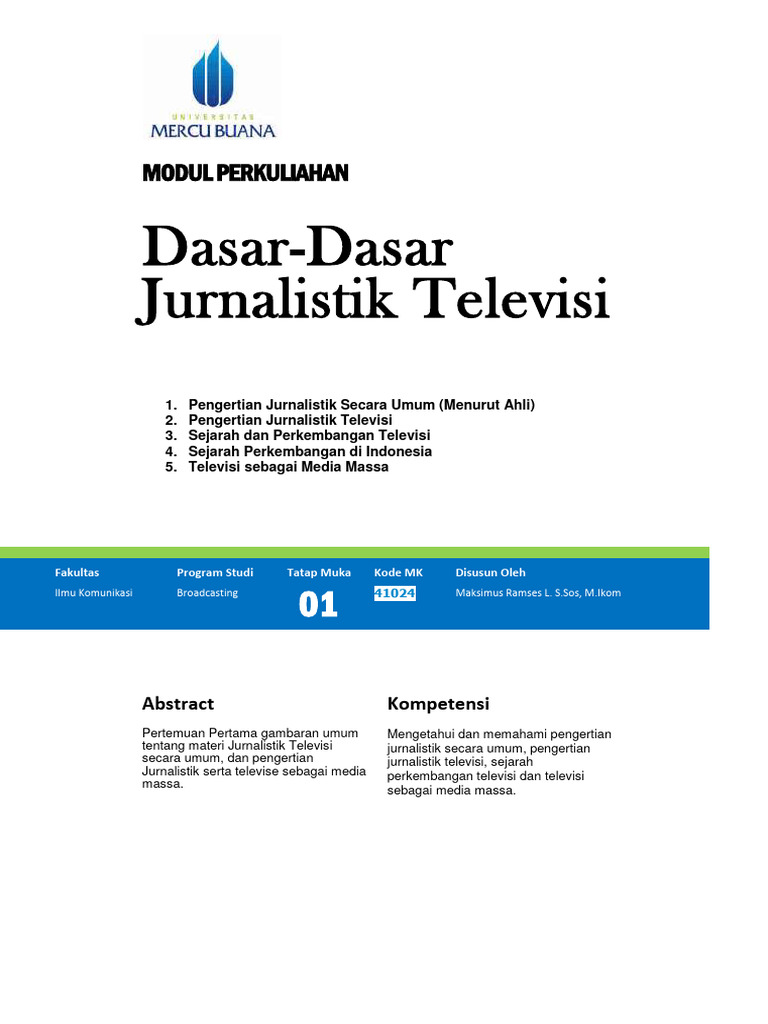 Modul Dasar Dasar Jurnalistik TV Tm1 | PDF