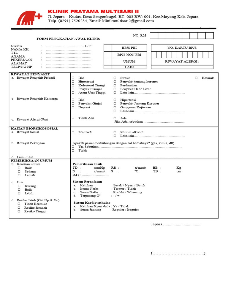Form-Pengkajian-Awal-Klinis klinik pratama multisari | PDF