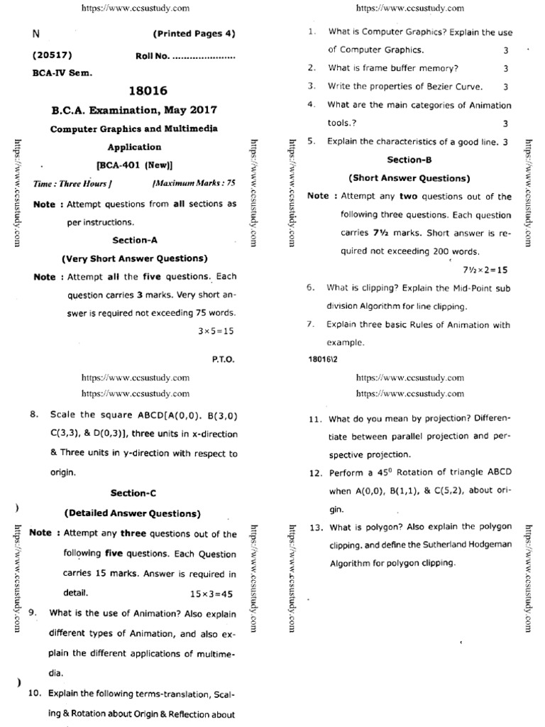 Bca 4 Sem Computer Graphics and Multimedia Application 18016 May 2017 | PDF Bca 4 Sem Computer Graphics and Multimedia Application 18016 May 2017 | PDF
