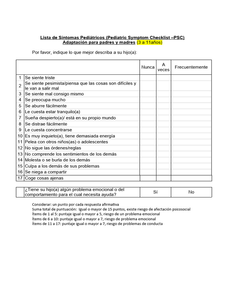 PSC-17 Checklist | PDF | Sicología | Ciencias del comportamiento