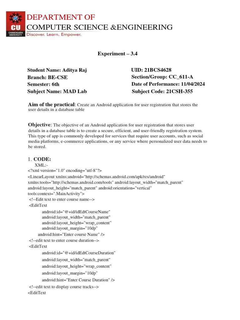 Aditya Mad 3.4 | PDF | Android (Operating System) | Databases