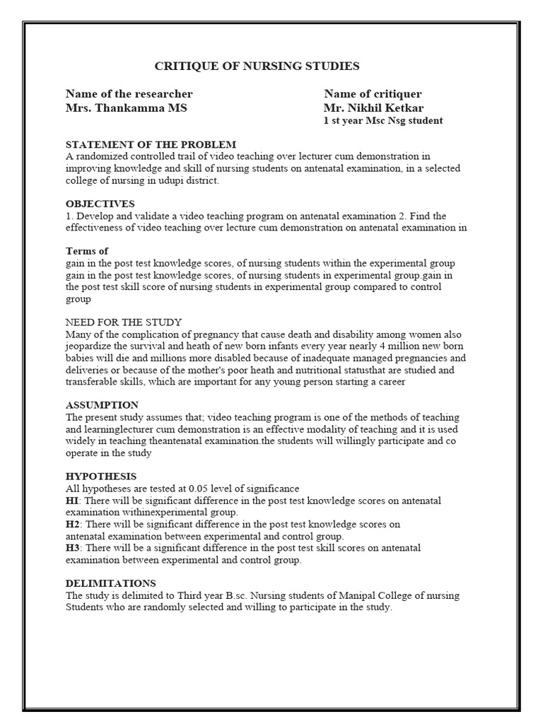 Critique of Nursing Studies | PDF | Hypothesis | Statistics