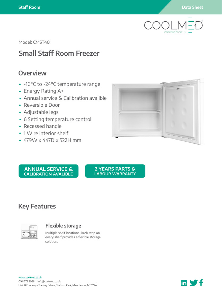 CMST40 Small Staff Room Freezer Data Sheet | PDF