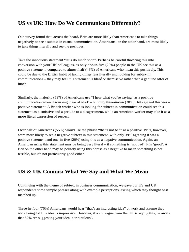 UK Versus US Business Etiquette 2 | PDF | Communication | Social Psychology