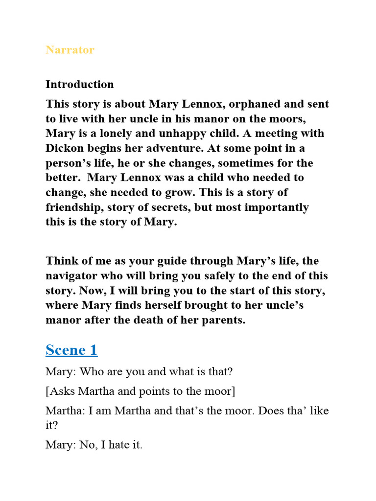 Secret Garden Play Script | PDF | The Secret Garden