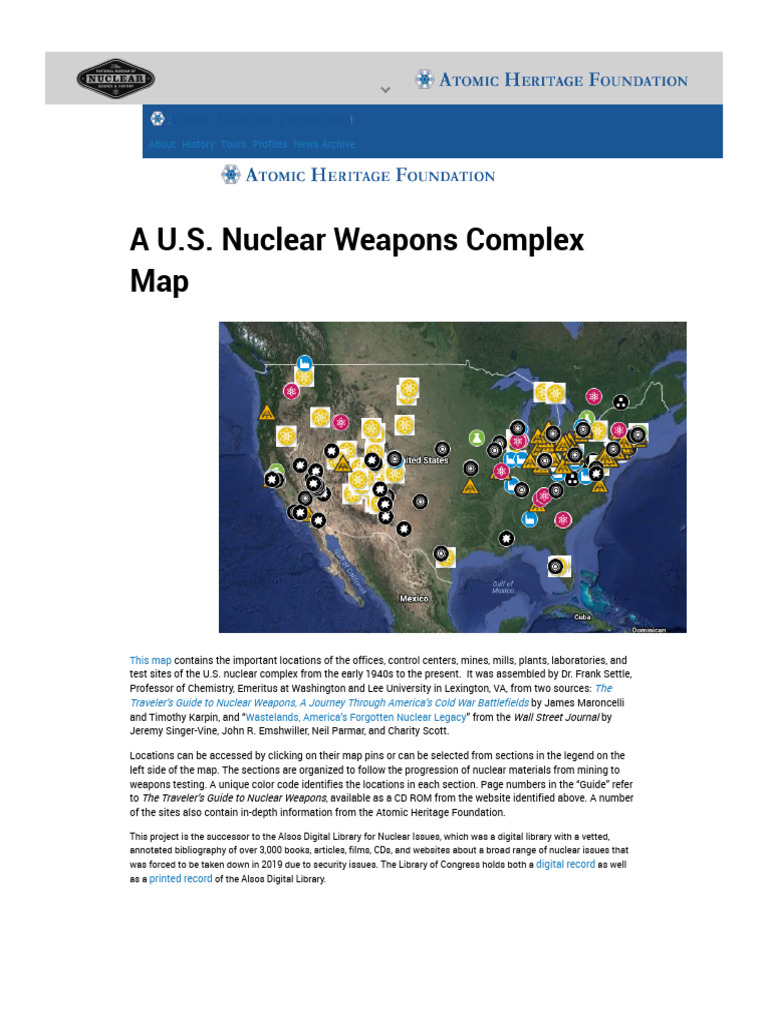A U.S. Nuclear Weapons Complex Map - Nuclear Museum | PDF