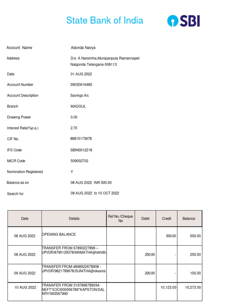 Adonda Navya Bank Statement | PDF | Payments | Cheque