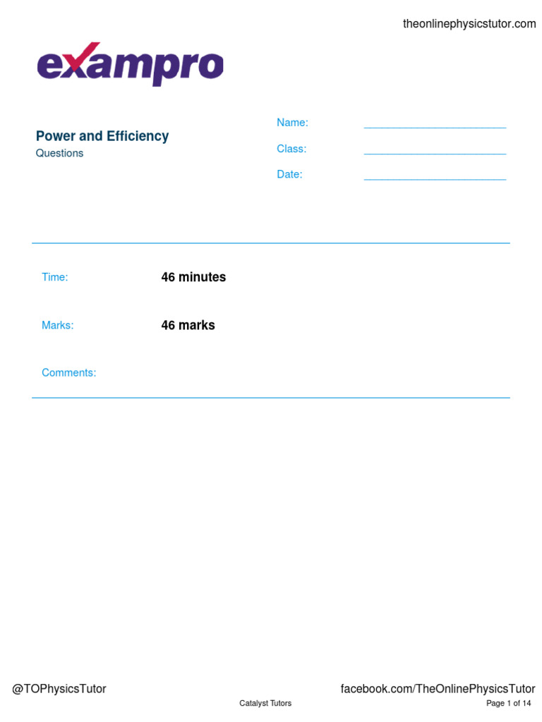 GCSE - AQA - Power and Efficiency - QP | PDF | Engines | Solar Energy