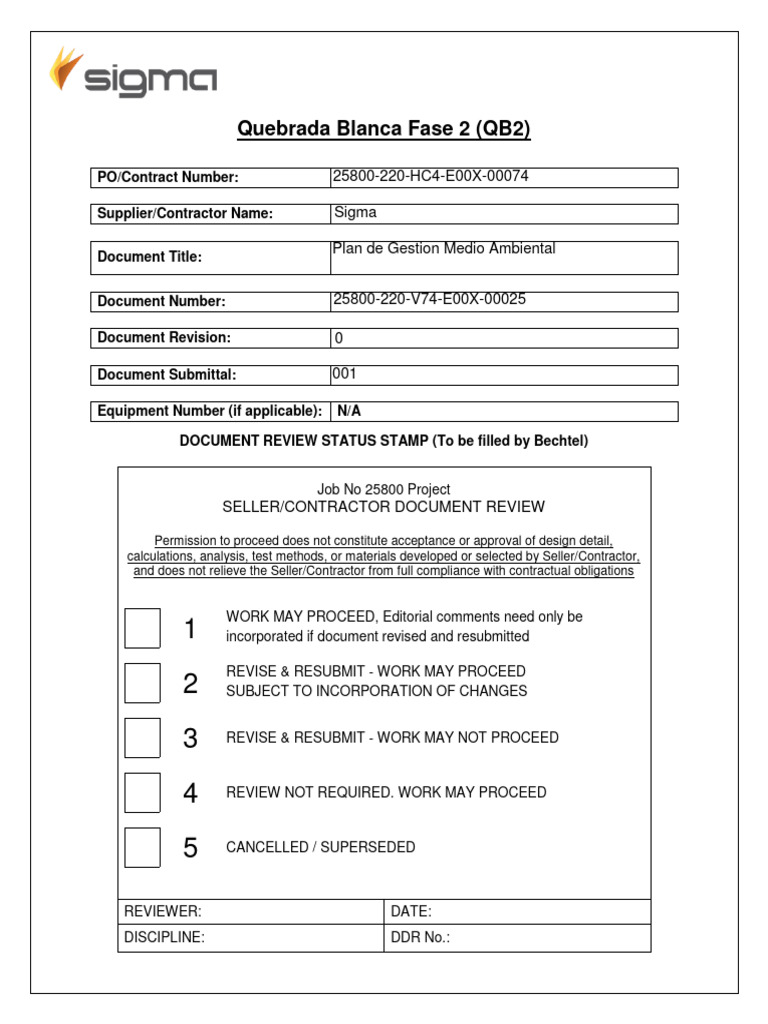 25800-220-V74-E00x-00025 Plan de Gestión Ambiental Qb2 | PDF | Entorno natural | Residuos