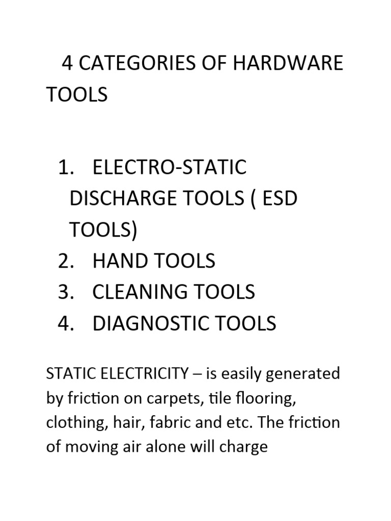 Essential Hardware Tool Categories | PDF | Electrostatic Discharge ...