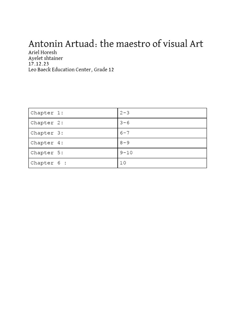 Antonin Artuad The Mastro of Visual Art | PDF | Liberal Arts Education ...