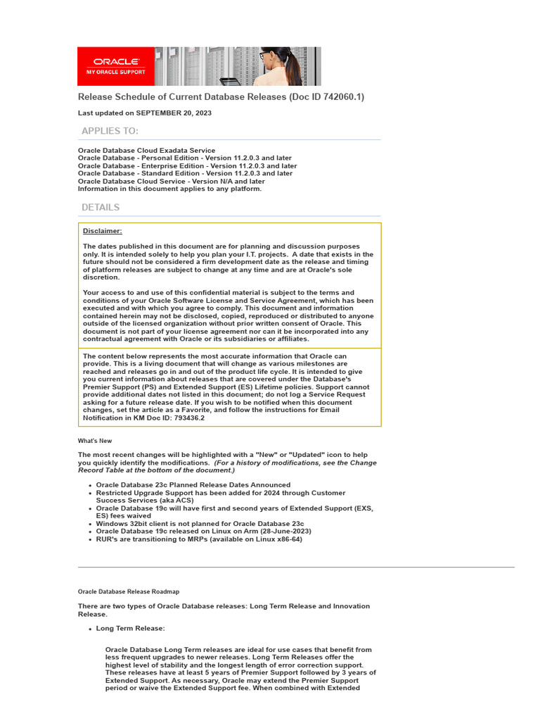 Release Schedule of Current Database Releases | PDF | Oracle ...