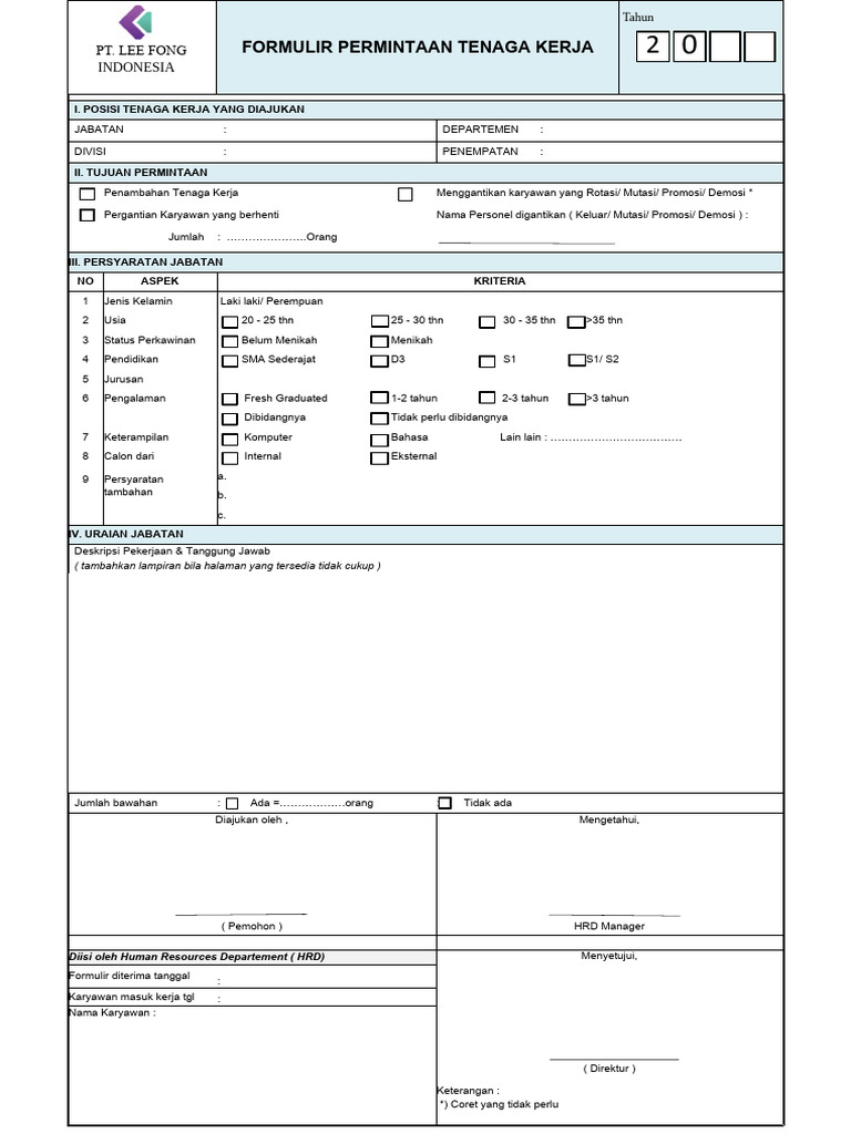 Form Permintaan Tenaga Kerja (PTK) | PDF