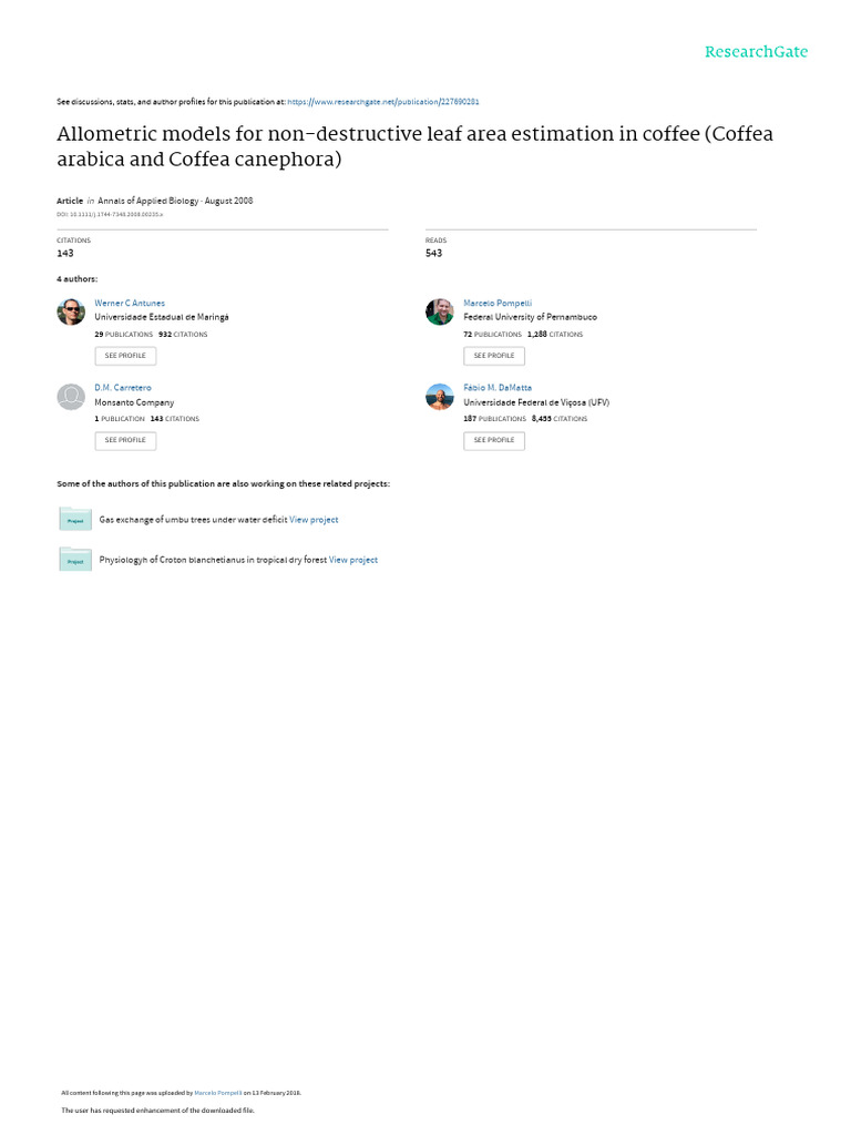 Allometric Models For Non-Destructive Leaf Area Es | PDF | Coefficient ...