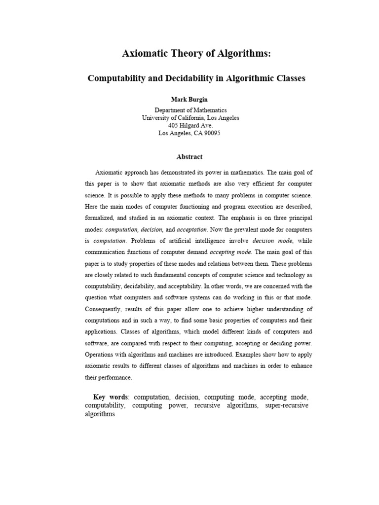 Axiomatic Theory of Algorithms | PDF | Algorithms | Axiom