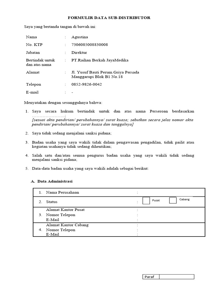 Form Isian Kualifikasi - Sub-Distributor | PDF