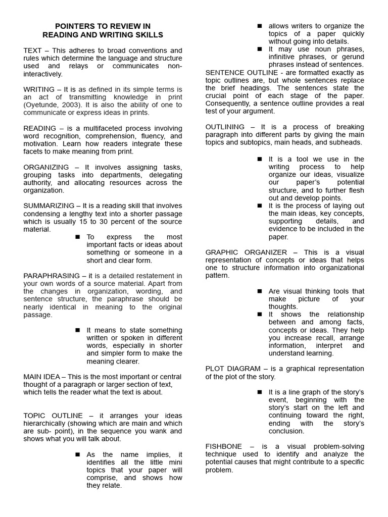 POINTERS TO REVIEW IN RWS - 3rdQ | PDF | Linguistics | Grammar