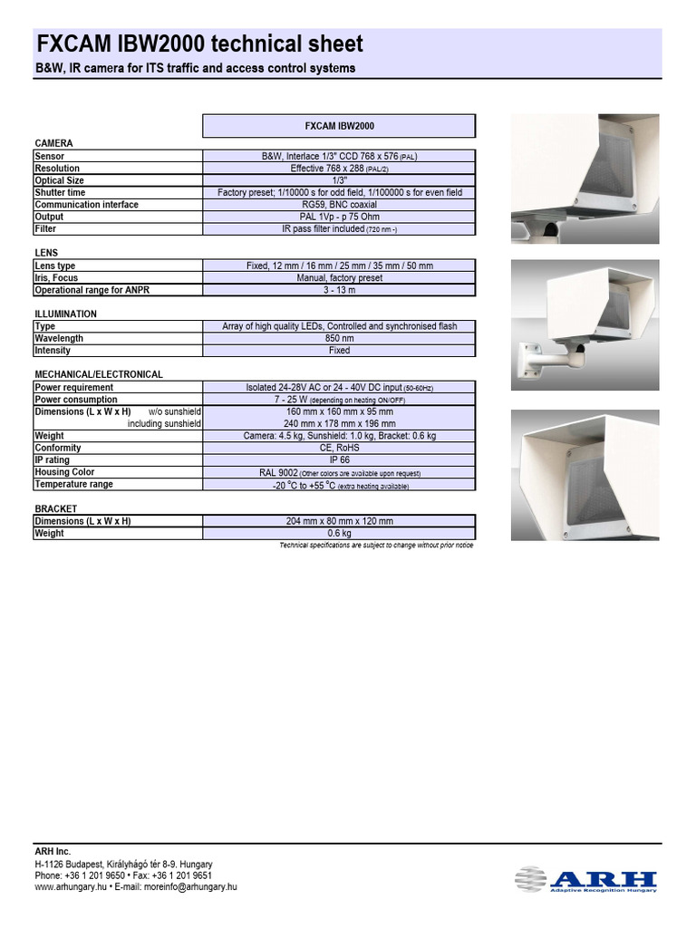 Arh Fxcamibw2000 Datasheet | PDF | Camera | Infrared