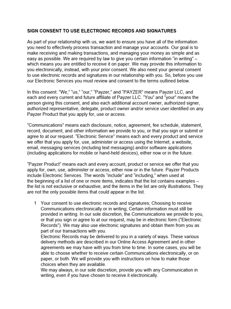 Payzer Esign Consent Terms 05 30 18 | PDF | Internet | Software
