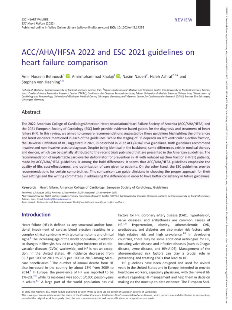 COMPARACIÓN DE GUIAS DE FALLA CARDÍACA - ESC Heart Failure - 2022 - Behnoush - ACC AHA HFSA 2022 ...
