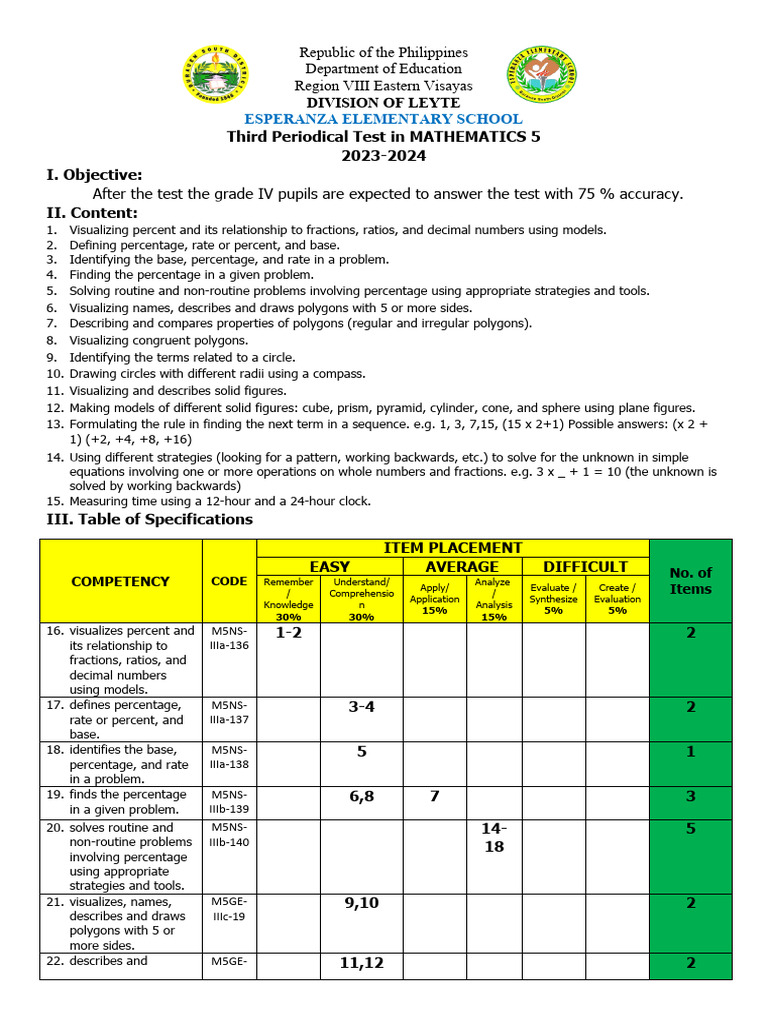 PT Mathematics-5 Q3 | PDF | Shape | Rectangle