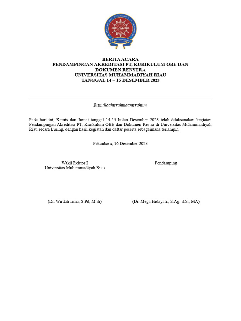 Berita Acara Pendampingan Akreditasi | PDF