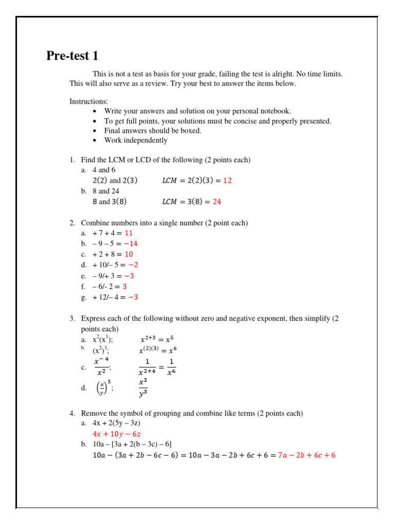 ALGEBRA-PRE-TEST-SOLUTIONS-CAL-1-MODULE | PDF | Applied Mathematics ...