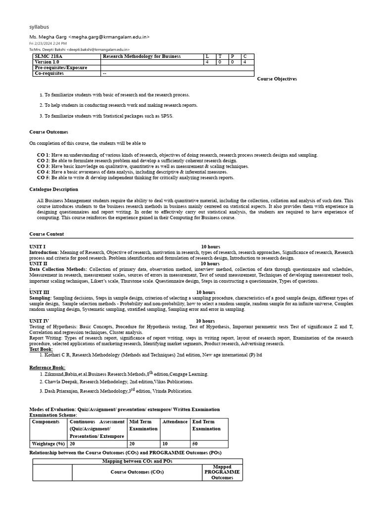 BRM Syllabus | PDF | Sampling (Statistics) | Methodology