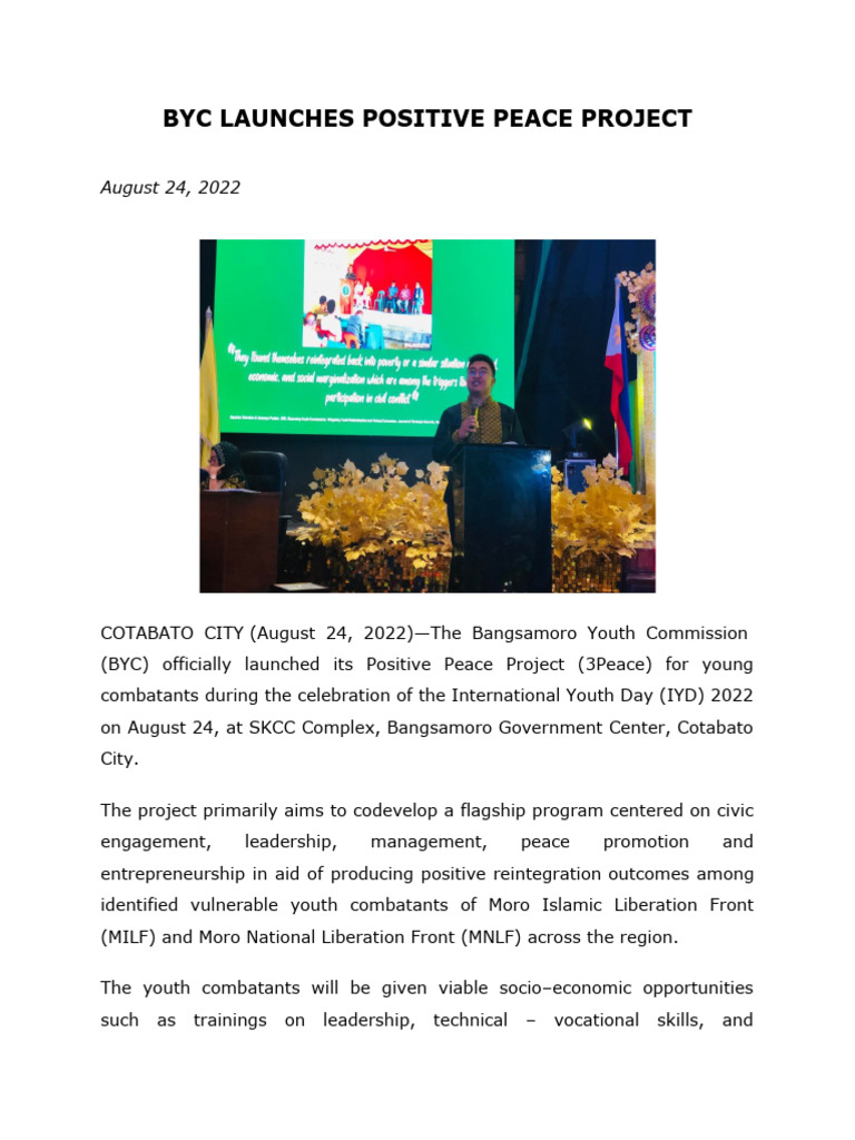 BYC Launches Positive Peace Project | PDF | Policy