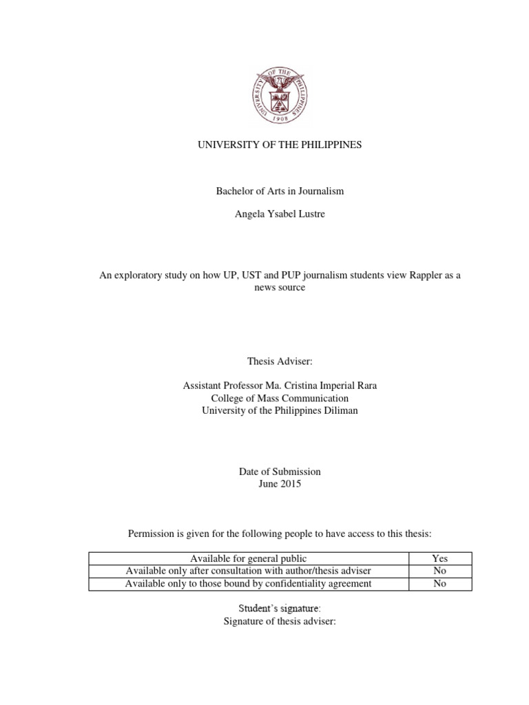 An Exploratory Study On How UP, UST and PUP Journalism Students View ...