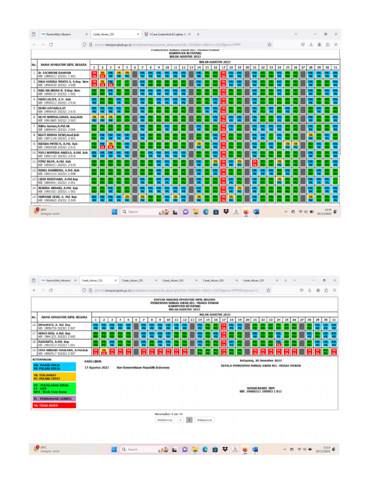 Rekapan Absen PPPK Agus-Des | PDF