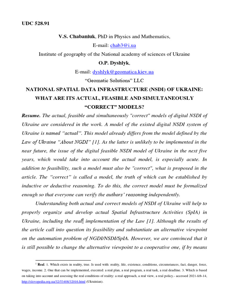 National Spatial Data Infrastructure (Nsdi) of Ukraine: What Are Its Actual, Feasible and ...