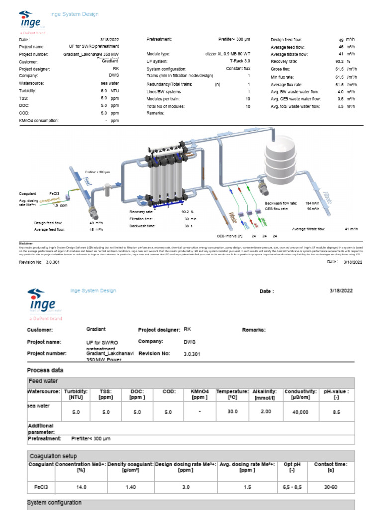 Inge - UF For SWRO Pretreatment - Case - 0 | PDF