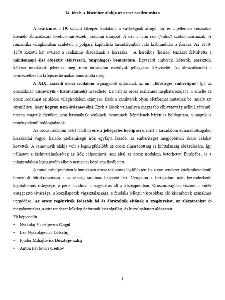 14.tétel-Az Orosz Realizmus | PDF