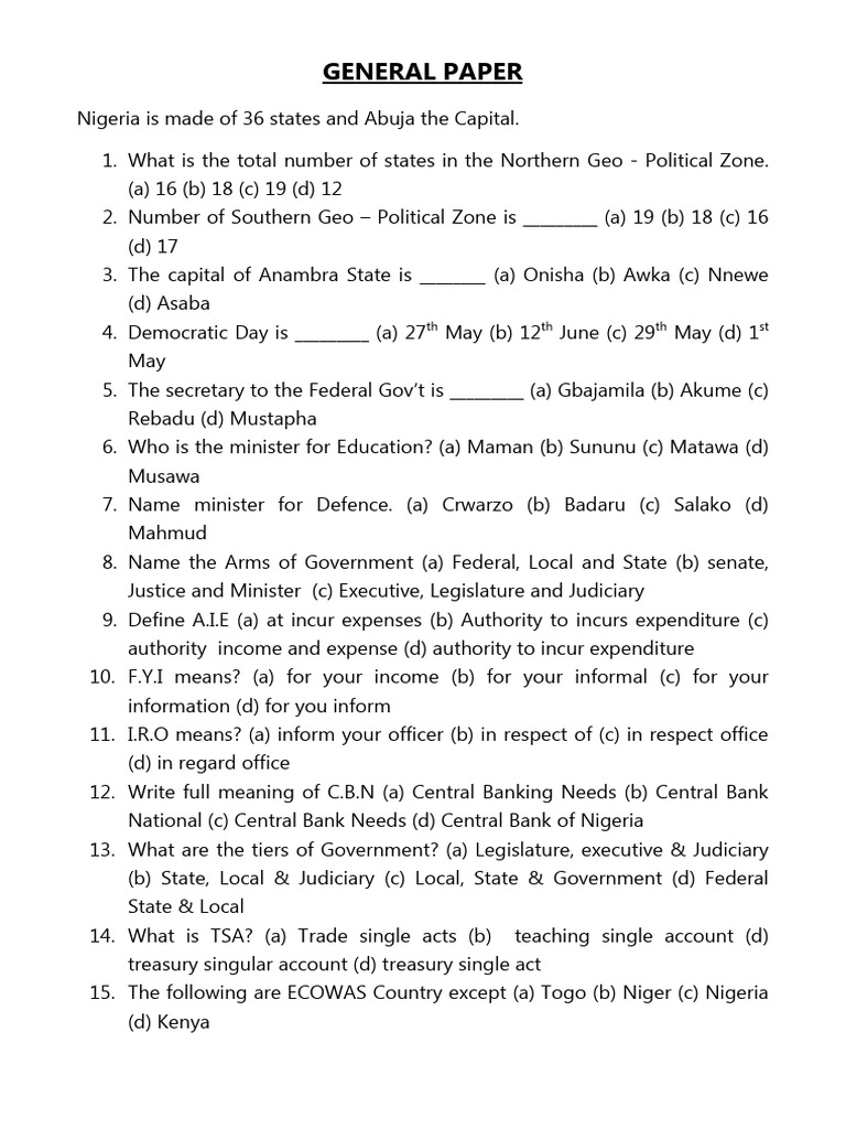 GENERAL PAPER-1 Some Answered | PDF | Nigeria | Government