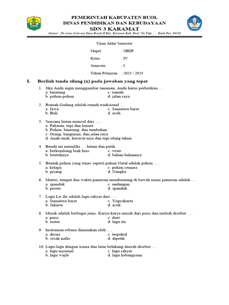 Soal SBDP Kelas 4 | PDF
