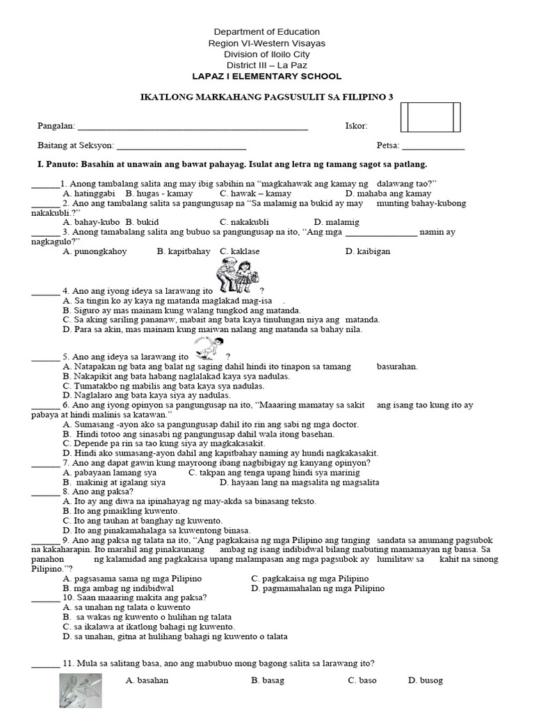 Filipino Esp Q3 Exam | PDF