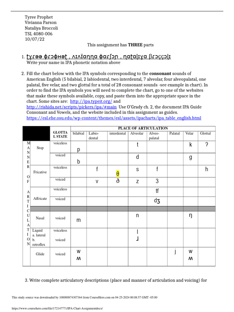 IPA Chart Assignment.docx | PDF | Phonetics | Human Voice