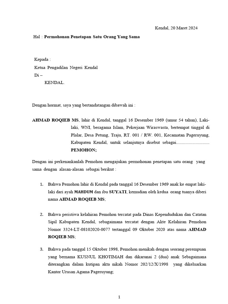 Permohonan - Penetapan - Nama - Satu - Orang - Yang - Sama - AHMAD ...