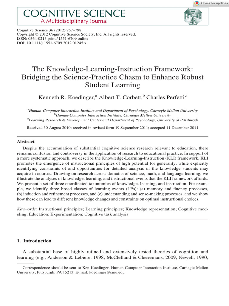 Koedinger Et Al 2012 | PDF | Learning | Knowledge