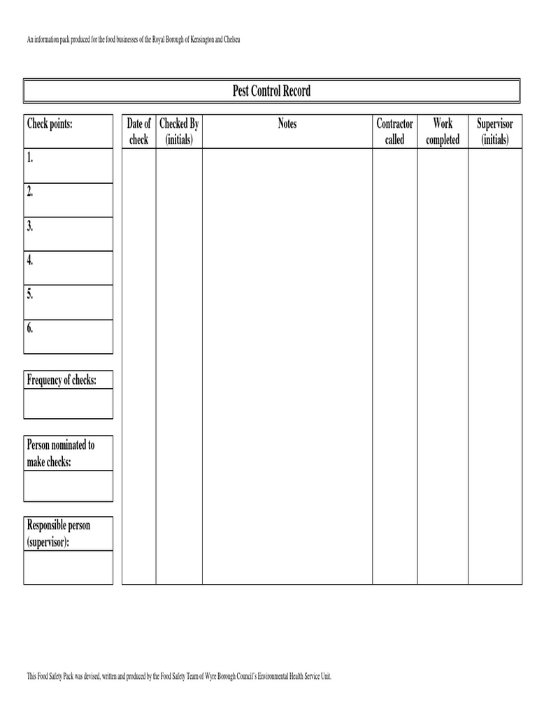Pest Control Checklist - Food Safety Pack | PDF