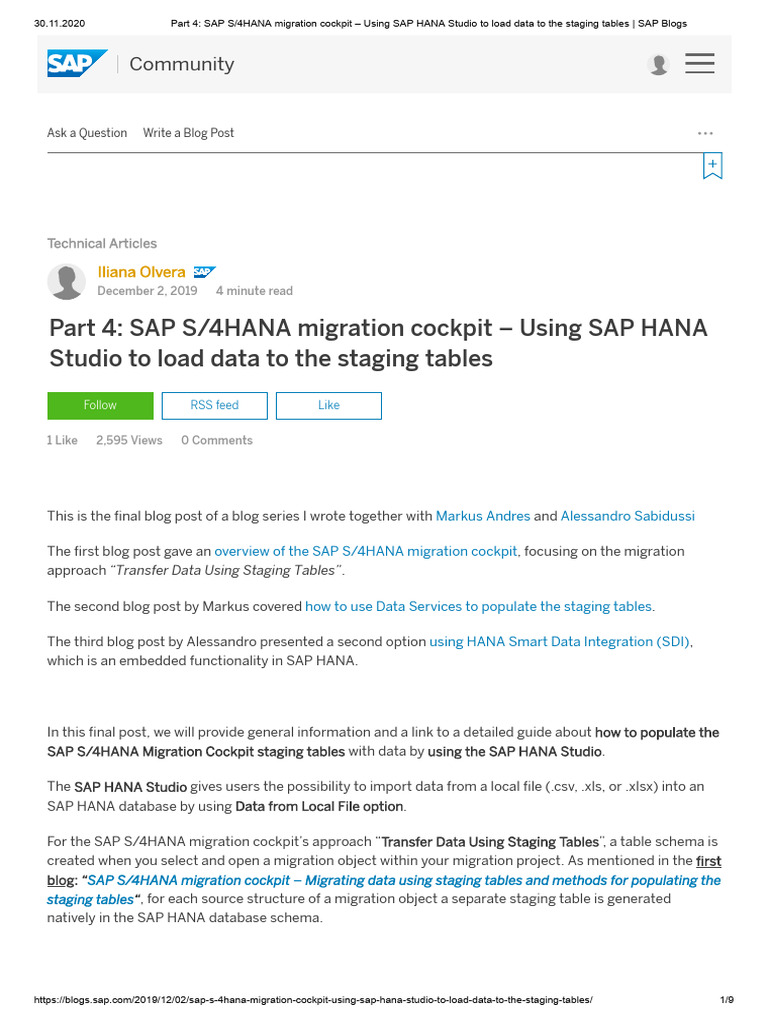 Part 4 - SAP S - 4HANA Migration Cockpit - Using SAP HANA Studio To ...