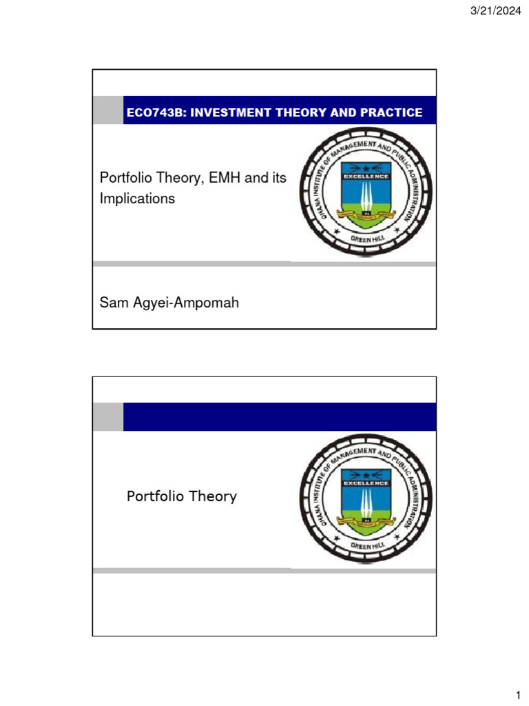 IT&P 2024 Set 2 - Portfolio Theory, EMH and Its Implications | PDF | Modern Portfolio Theory ...