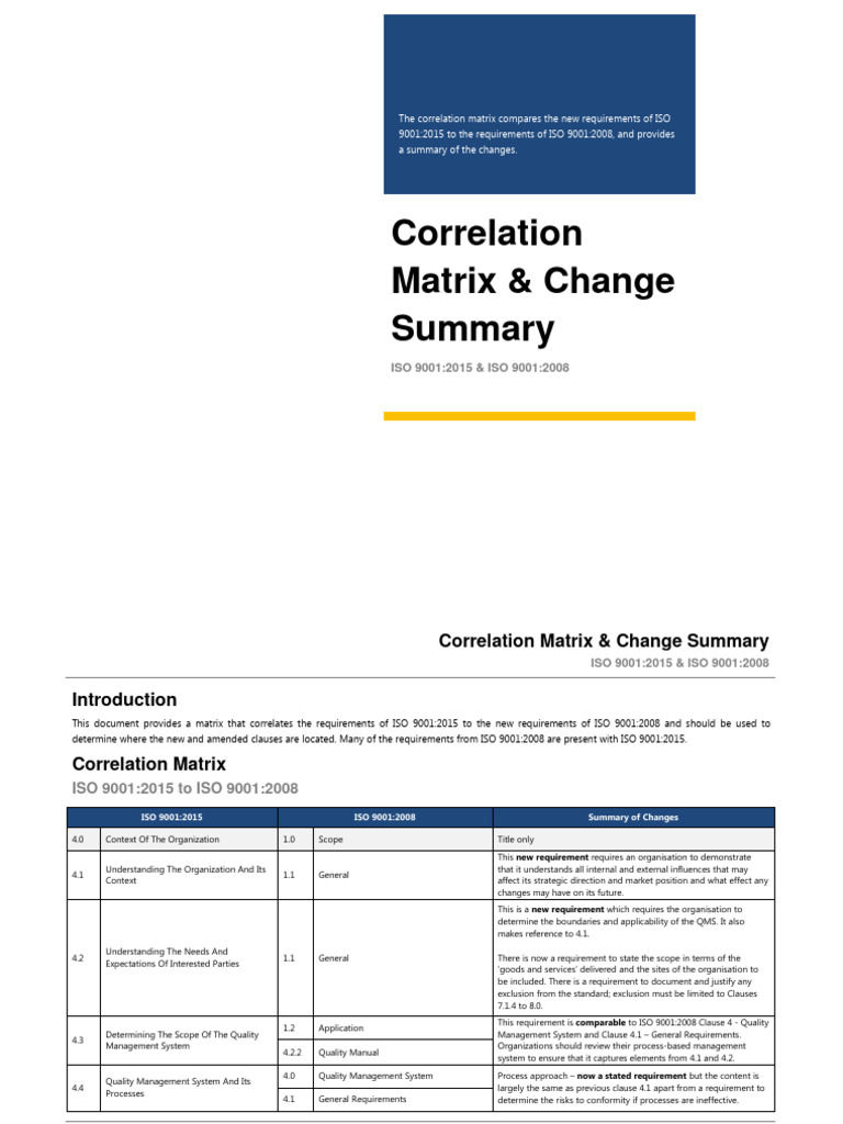 ISO 9001-2015 V 2008 Correlation Matrix | PDF | Iso 9000 | Quality ...